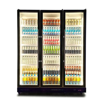 China Three Glass Doors Multiple LED Lights Beverage / Liquor Refrigeration Display Freezer for sale