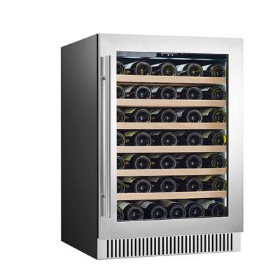 China 60 Bottles Glass Door Wine Cooler with Wood Shelving for Red Wine Refrigerated Storage for sale