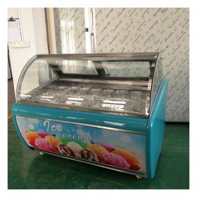 China Factory Direct Curved Glass 16 Tray Ice Cream Display Freezer with Adjustable Thermostat for sale