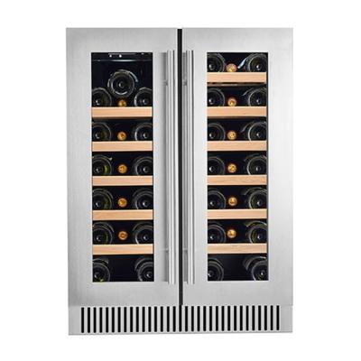 China ETL Certificate 68 Bottles Two Glass Doors Two Independent Temperature Zones Oak Wood Shelves Red Wine Storage Refrigerated Freezer for sale
