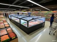 China Sliding Panoramic Glass Door Supermarket Island Freezer Big capacity Chest Freezer For Frozen Food Display for sale