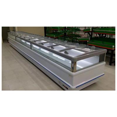 China Supermarket Commercial Horizontal Frozen Food Storage Display Island Freezer Fridge for sale