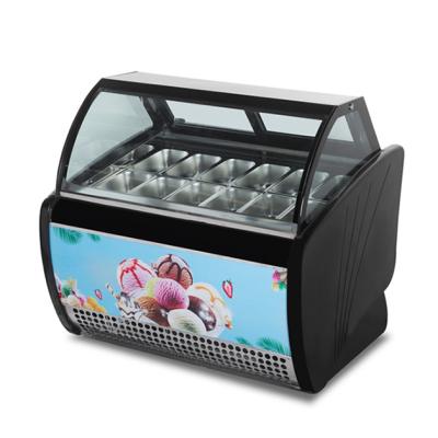 China 12 Plate Floor Standing Curved Transparent Glass High-End Ice Cream Refrigeration Display Freezer for sale