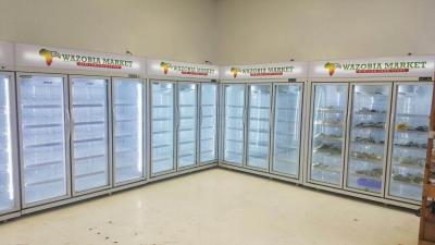 China Vertical Glass Door Display Freezer With Dynamic Cooling / Refrigerated Meat Display Showcase for sale