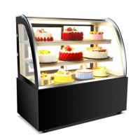 China Commercial Cake Display Freezer Curved/Right angled Glass & Stainless Steel Design with Multi-tier Shelves for sale