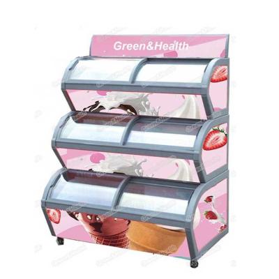 China Commercial Three Layers Ice Cream Display Freezer with R404a Refrigerant and Stainless Steel Pans for sale