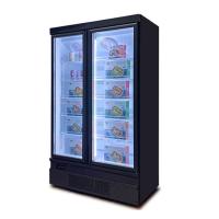 China Bottom Mounted Upright 2 Glass Door Commercial Display Freezer with Automatic Defrost and Stainless Steel Exterior for sale