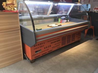 China Refrigerated Display Serve Over Counter Meat Display Cooler With LED Light for sale