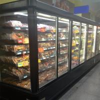 China Artistic Curved Upright Glass Door Freezer 12 Doors Automatic Defrost for sale