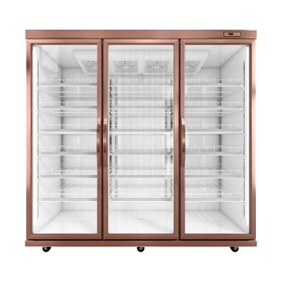 China Remote System Merchandise Swing Glass Door Refrigerator With Aluminum Material for sale