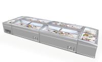 China White Supermarket Island Freezer For Frozen Food With Sliding Curved Glass Door for sale