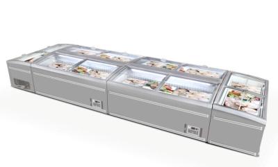 China White Supermarket Island Freezer For Frozen Food With Sliding Curved Glass Door for sale