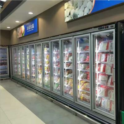 China Seafood / Meat Supermarket Glass Door Merchandiser Freezer With Fan Cooling for sale