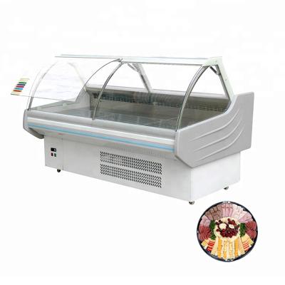 China 60hz Deli Display Refrigerator Curved Bakery Glass Meat Frozen Food Display Showcase for sale