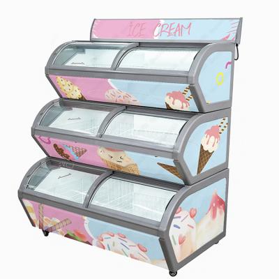 China Supermarket Double Glass Door R404a Ice Cream Display Freezer for sale
