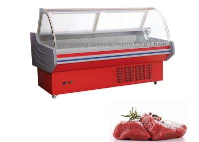 China Butchery Curved Glass Deli Food And Packed Meat Display Case Freezer for sale