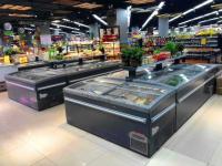 China Supermarket Meat & Fish Island Display Freezer With Sliding Lid for sale