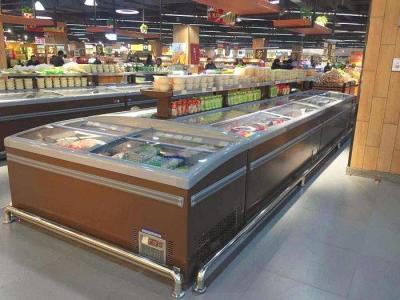 China Auto Defrost Commercial Supermarket Combination Island Freezer For Frozen Food for sale