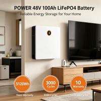 China Ultra-Thin 14cm Wall Mount LiFePO4 Battery 5.12kWh Grade A CATL EVE Cells 10-Year Warranty for sale
