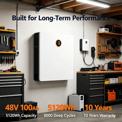 China 5120Wh Home Energy Storage Battery Wall Mounted 48V 100Ah Deep Cycle 8000 Times Lifespan for sale
