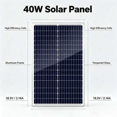 China Small‑Size 40W Monocrystalline Solar Panel MC4 Connector RV Boat Camping Power for sale
