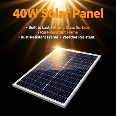 China 40‑Watt Monocrystalline PV Panel Low‑Light Performance For Outdoor Security Camera for sale