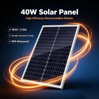China 40‑Watt Mono‑Cell Solar Panel Shockproof Tempered Glass RV Camping Emergency Power for sale