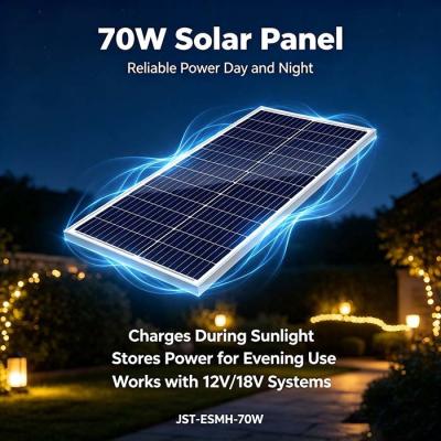 China 70W 182mm 30‑Cell Monocrystalline Solar Panel IP67 Junction Box MC4 Connector RV Boat Solar Charger for sale