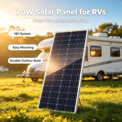 China 70‑Watt High‑Efficiency Mono Solar Panel, Tempered Glass Off‑Grid Solar Charger For 12V Battery Charging for sale