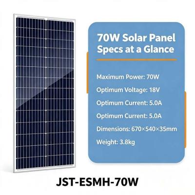 China Off‑Grid 70W Monocrystalline Solar Panel Customizable 50cm Cable MC4 PV Charger For Camping Power Station for sale