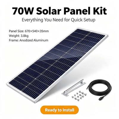 China IP67 Waterproof 70W Monocrystalline Solar Panel, Custom‑Length Output Cable Outdoor Photovoltaic Module for sale