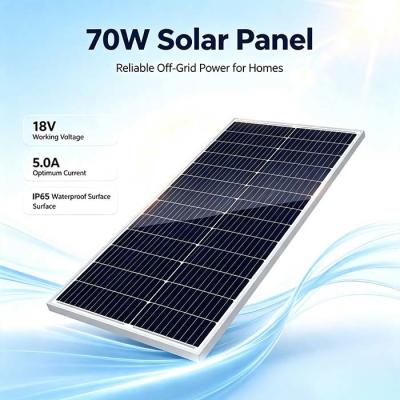 China Premium Grade‑A 70W Monocrystalline Solar Panel Stable 17.5V Working Voltage Off‑Grid Battery Charger for sale