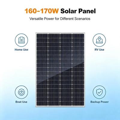 China 170W High‑Efficiency Mono Solar Panel IP67 Junction Box 12V Battery Charging For Camping for sale