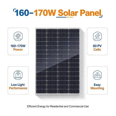 China 170W 66‑Cell 182mm Monocrystalline Solar Panel, Easy‑Mount Frame For Rooftop Shed Installation for sale