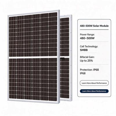 China 480W‑500W Dual‑Sided Solar Panel, Up To 25% Rear‑Side Extra Power Gain for sale