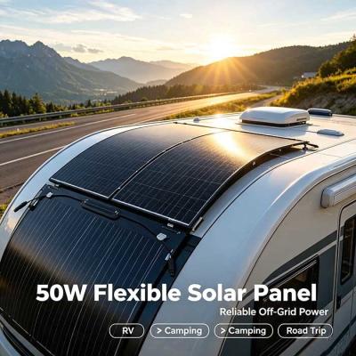 China 50W Curved‑Mount Flexible Solar Panel, Carbon‑Fiber Anti‑Micro‑Crack Solar Kit for Overlanding & Off‑Grid Power for sale