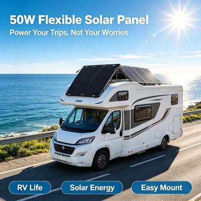 China 50W Ultra‑Light Flexible Solar Panel, Easy‑Mount Fold‑able Solar Power for RV, Boat, Camping & Balcony Energy for sale