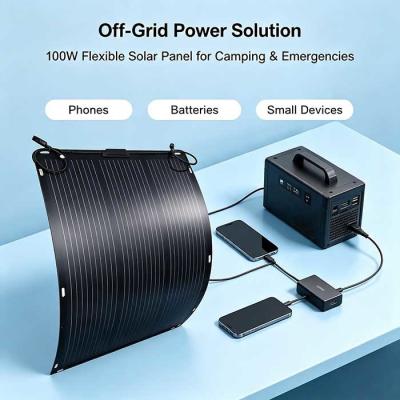 China 105W Flexible Solar Charger Panel, Waterproof IP68 Junction‑Box Solar Panel for 12V Battery Charging for sale
