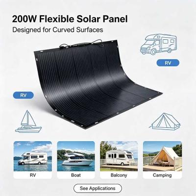 China 200W Black Flexible Solar Panel, Durable Carbon‑Fiber Bendable Solar Kit for Campervan Marine Balcony Power for sale