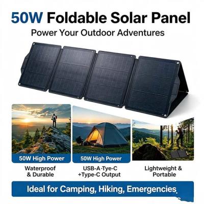 China 50W Foldable Portable Solar Panel, ETFE Solar Charger DC USB‑A Type‑C for Camping Hiking for sale