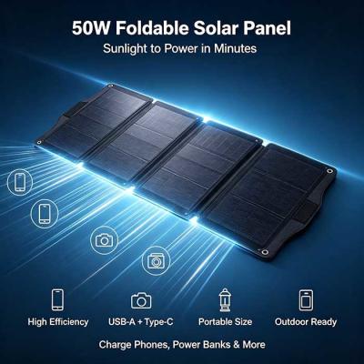 China 50 W Lightweight Fold‑Up Solar Panel, Off‑Grid Solar Charger for Outdoor Camping & RV for sale