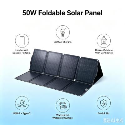 China Foldable 50 W Solar Charging Panel, ETFE Portable Solar Power for Hiking Beach Activities for sale
