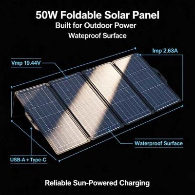 China 50 W High‑Efficiency Folding Solar Panel, Portable Solar Power for Van‑Life & Road Trip for sale