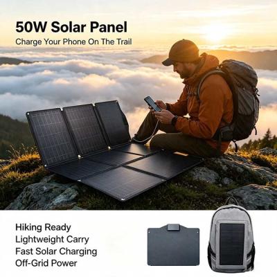 China Compact Foldable 50W Solar Charger Panel, Carbon‑Fiber Optional for Outdoor Adventure for sale