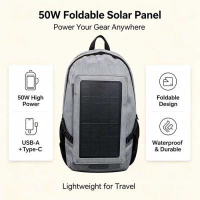 China 50W Portable Foldable Solar Panel Charger, Backpack‑Friendly Solar Power for Travel for sale