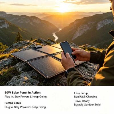 China Collapsible 50W Solar Charger Panel, Light‑Weight Portable Solar Power for Backpacking for sale