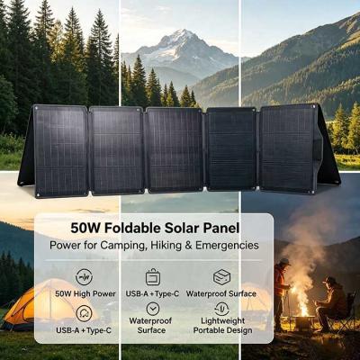 China Collapsible 50W Solar Charger Panel, Light‑Weight Portable Solar Power for Backpacking for sale