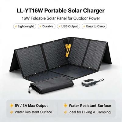 China 16W Foldable Solar Panel Charger, Portable USB‑C Solar Power for Hiking Camping Backpacking for sale