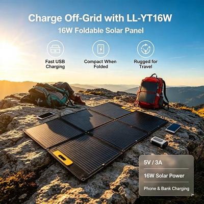 China 16W Compact Fold‑Out Solar Charger, Portable USB‑C Solar Panel for Camping & Beach Activities for sale
