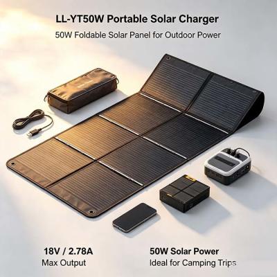 China 50W Light‑Weight Folding Solar Panel, Outdoor Solar Charger for RV Road‑Trip Emergency Supply for sale